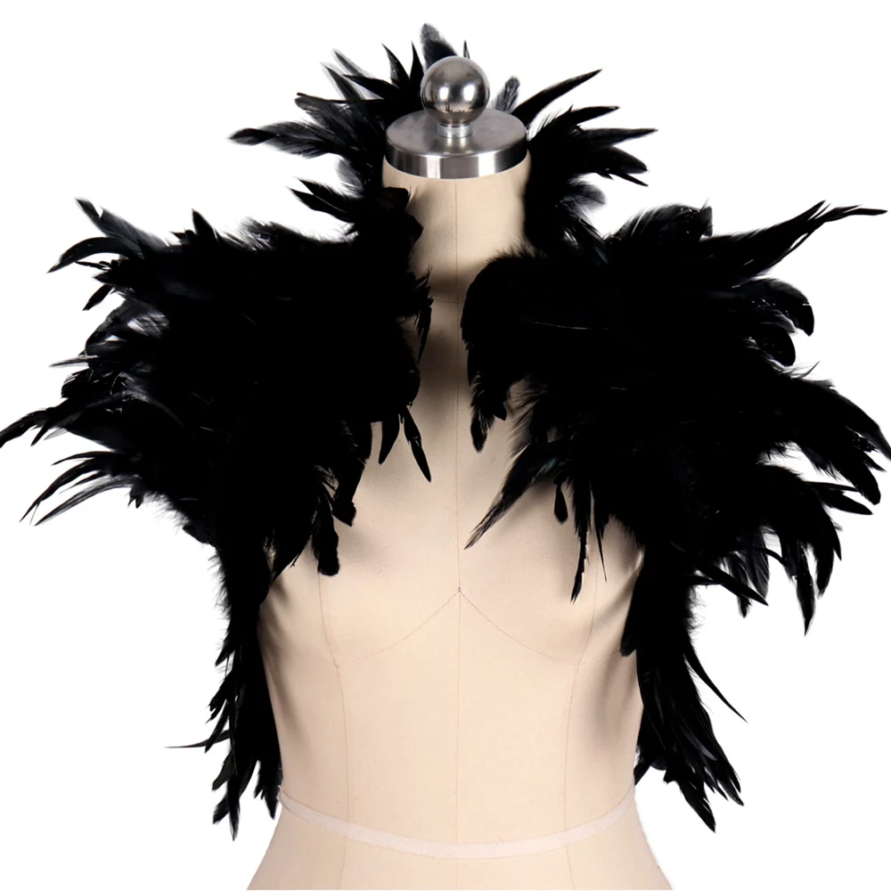 Natural-Feather-Shrug-Shawl-Shoulder-Harness-Fashion-Goth-Collar-Plus ...