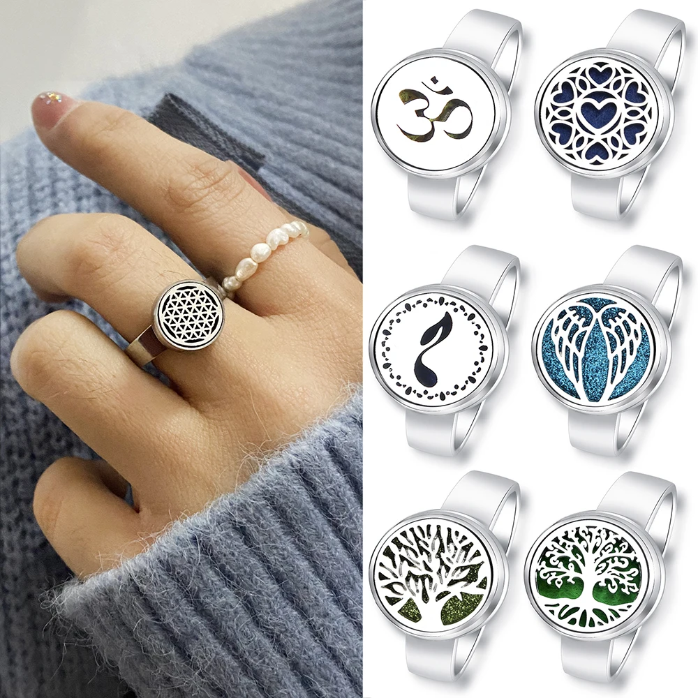Fashion Tree Of Life Aromatherapy Ring Stainless Steel Spiral Open ...