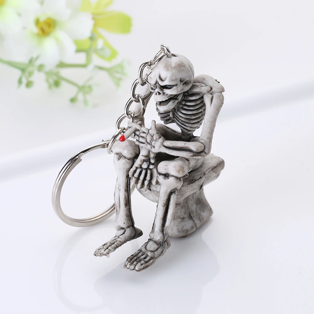 1Pcs Car Key Rings Skulls Toilet Keychain Rubber Creative Men Gift Cool ...