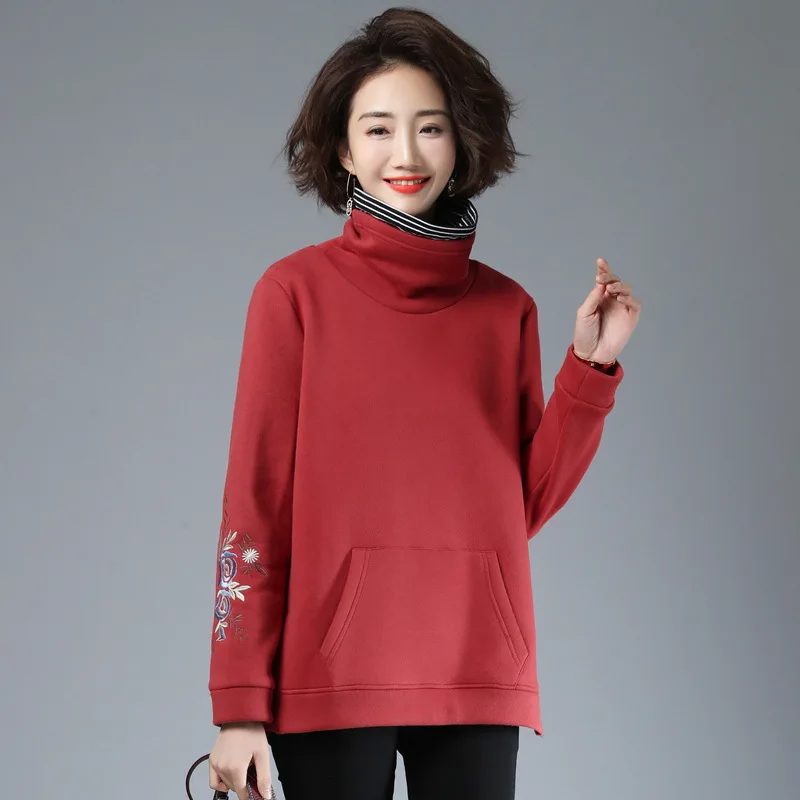 양모 코트 여자 가을과 겨울 새로운 스타일을 추가 한국어 버전 느슨한 화가 높은 칼라 여자 캐트후드티 And 스웨터