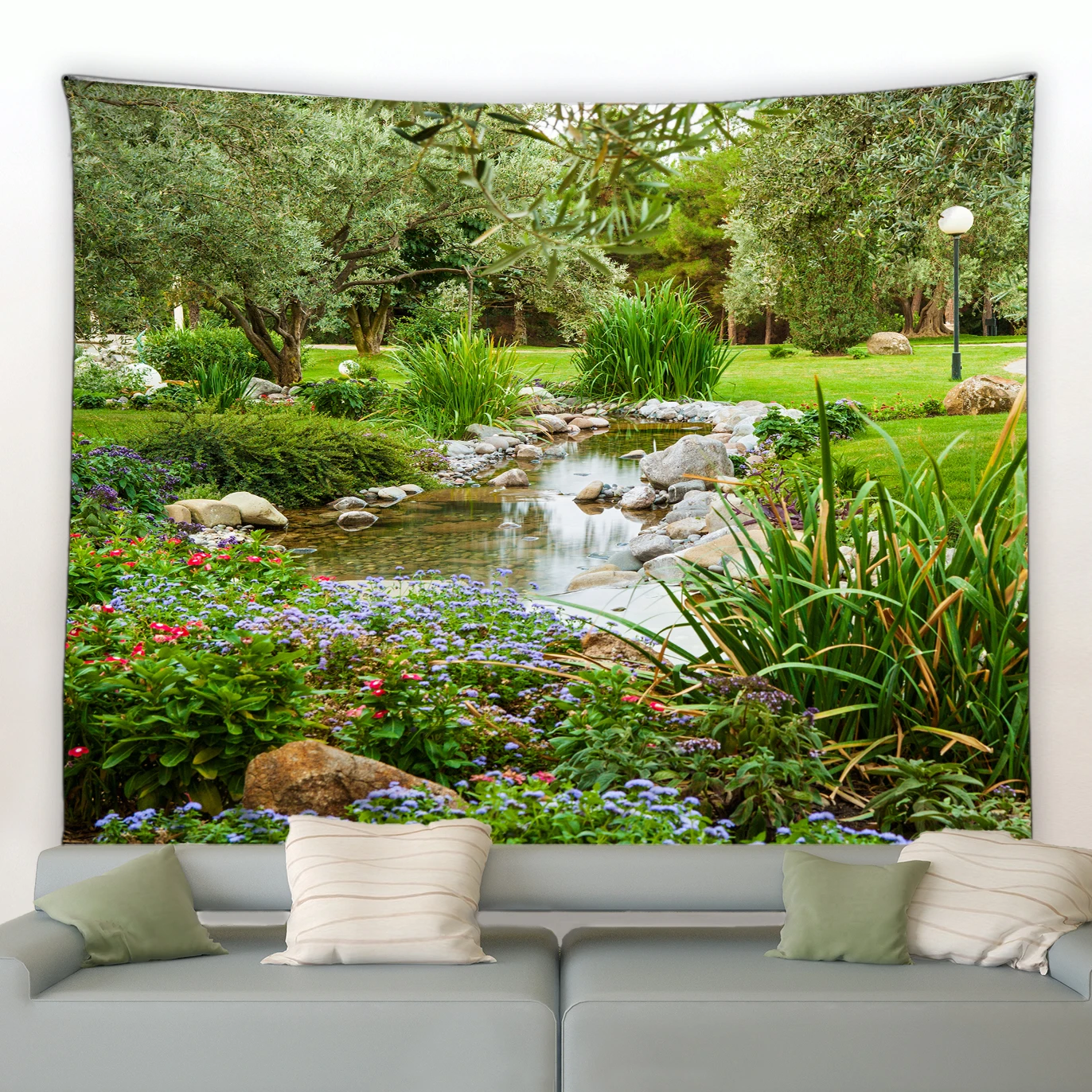 Spring-Park-Garden-Landscape-Tapestry-Green-Plants-Trees-Red-Purple ...