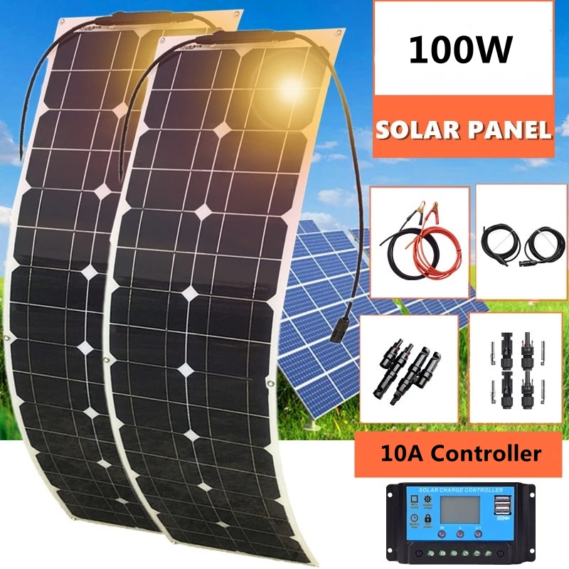 12V 100W Solar Panel Kit High Efficiency Monocrystalline Cell 50 Watt ...