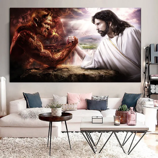 Jesus Vs Devil Digital Wallpaper Digital Art God Satan Jesus Vs Satan