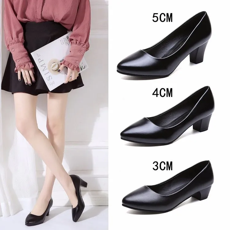 Office Womens Shoes Work Shoes Ol High-heel Leather Shoes Black Formal ...