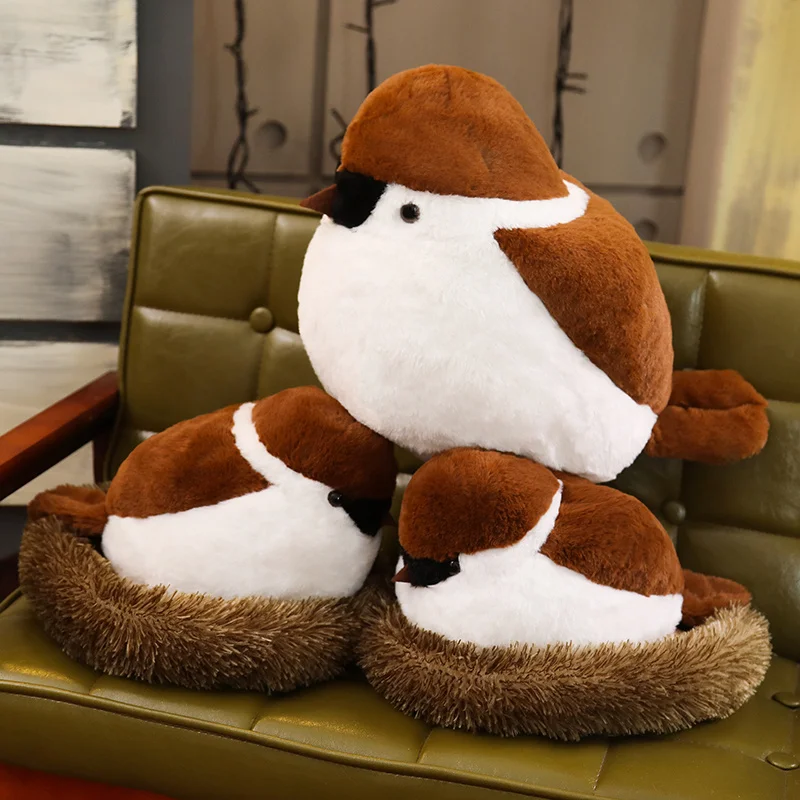 Sparrows Family Plush Toy Flying Brown Bird Lifelike Tree Animals ...