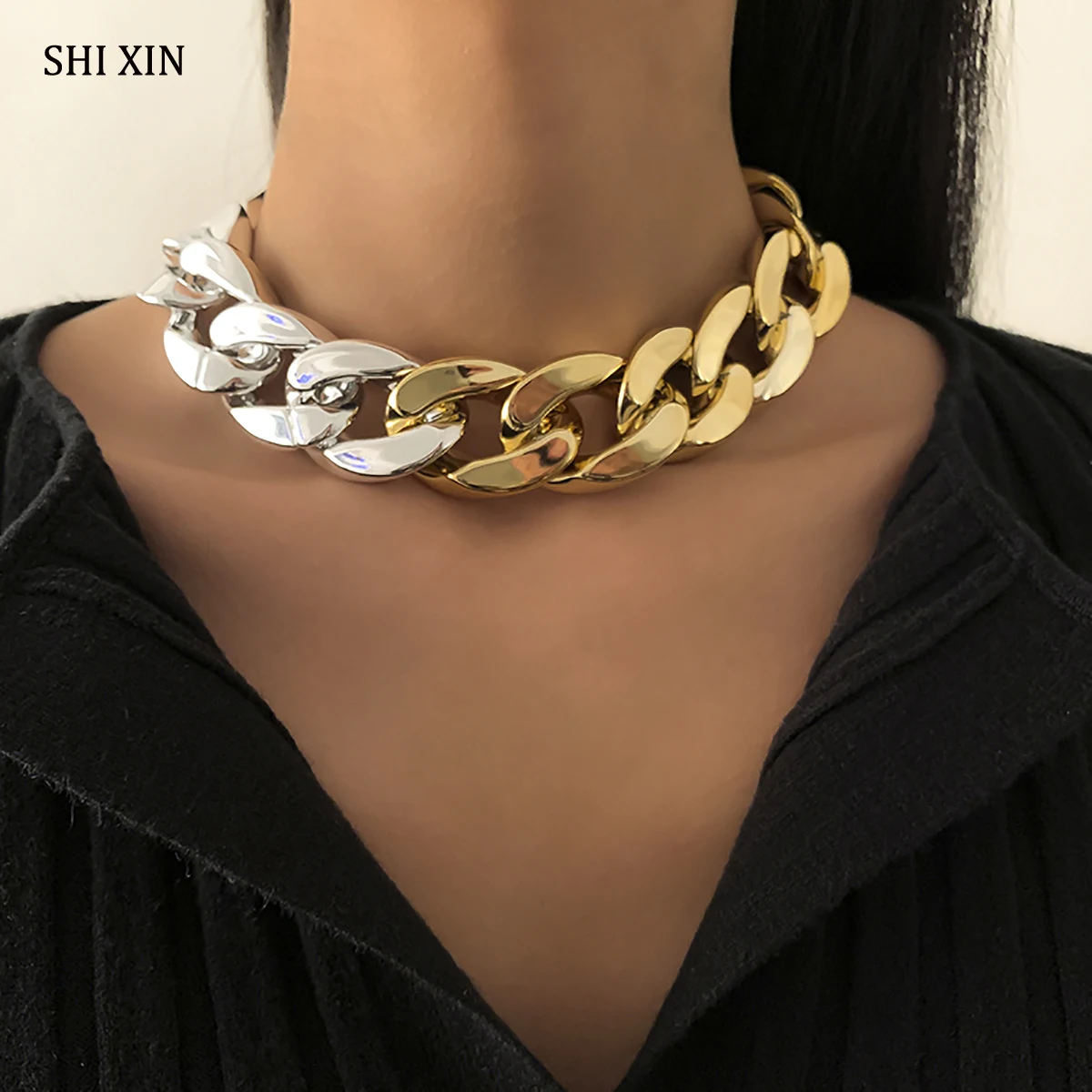 SHIXIN-Hiphop-Thick-Link-Chain-Necklace-on-Neck-Punk-Chunky-Short ...