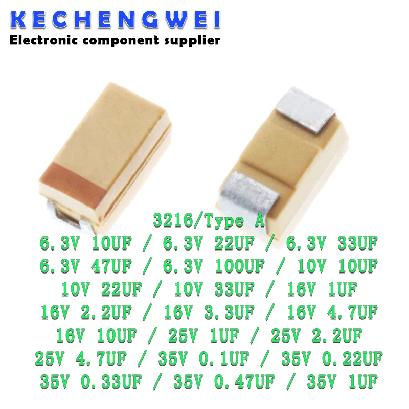 10pcs Type A 100UF 0.22UF 1UF 4.7UF 10UF 22UF 33UF 47UF Tantalum ...
