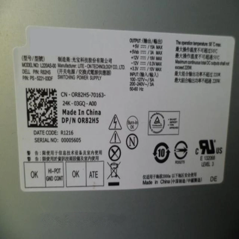 Original PSU For Dell D06S 660 V270S 3647 1600 220W Power Supply DPS ...