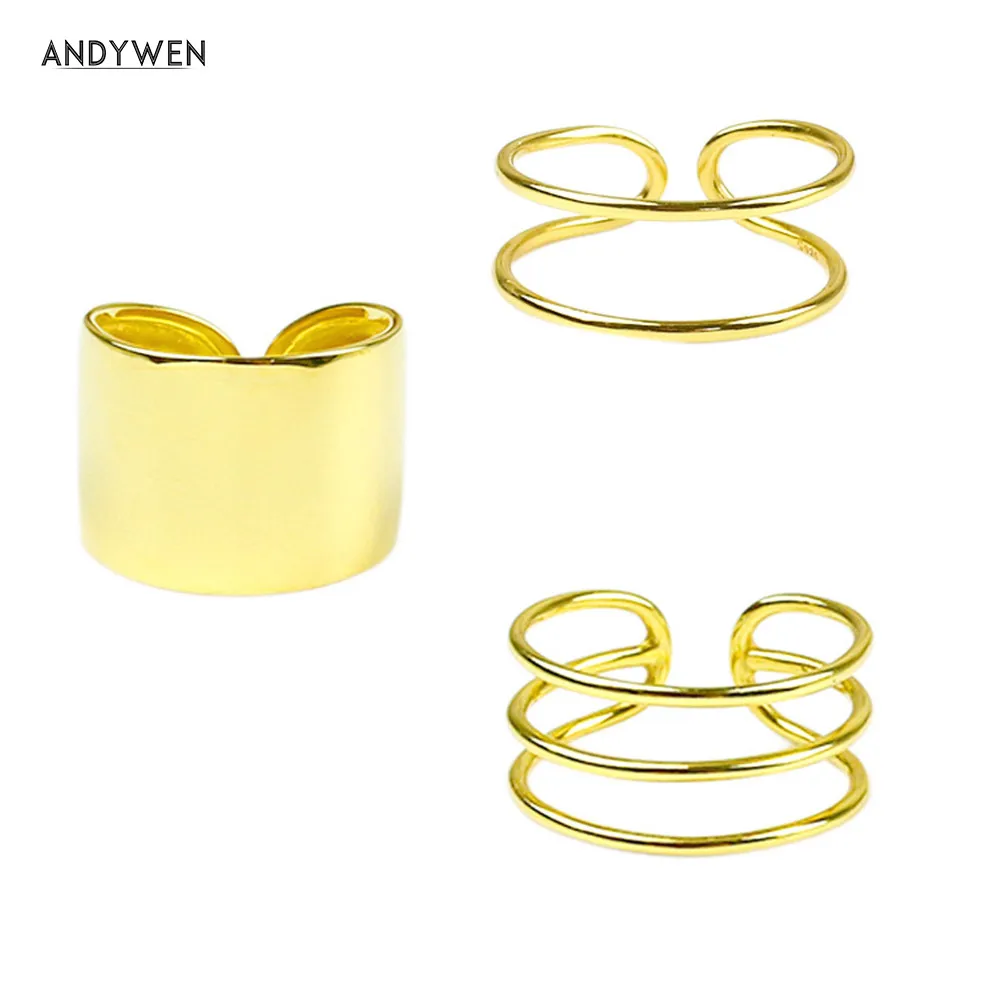 Andywen 2020 925 Sterling Silver Gold Slim Circle Resizable Rings Women ...