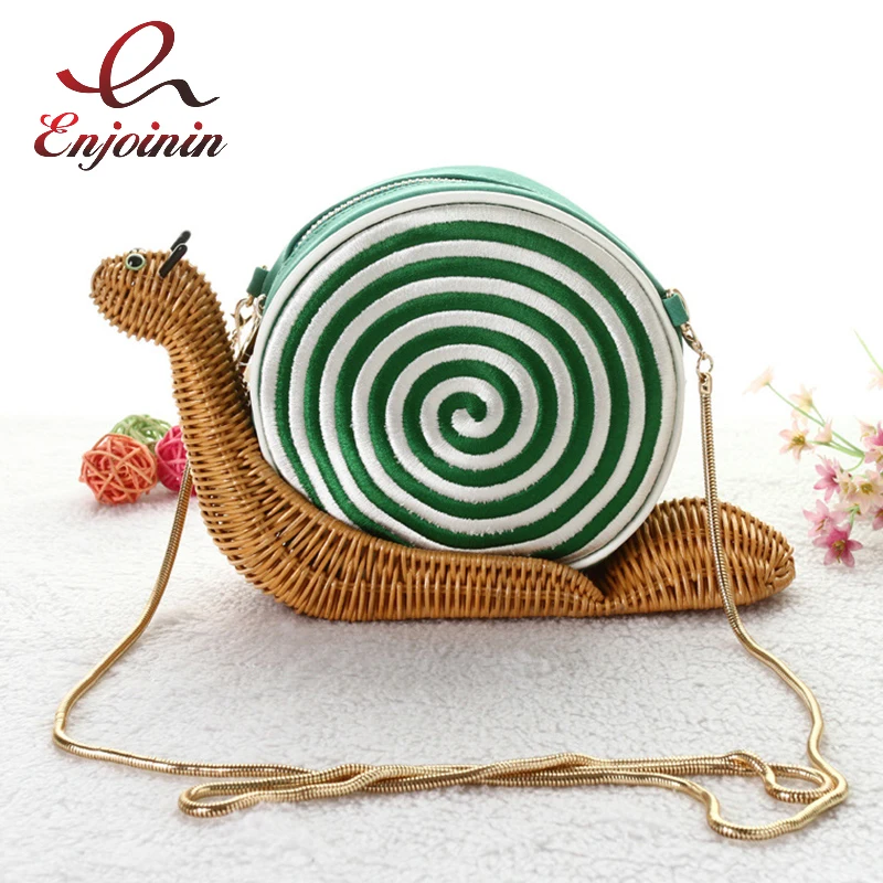 Novel Snail Shape Straw Chain Shoulder Bag for Women Fashion Holiday ...
