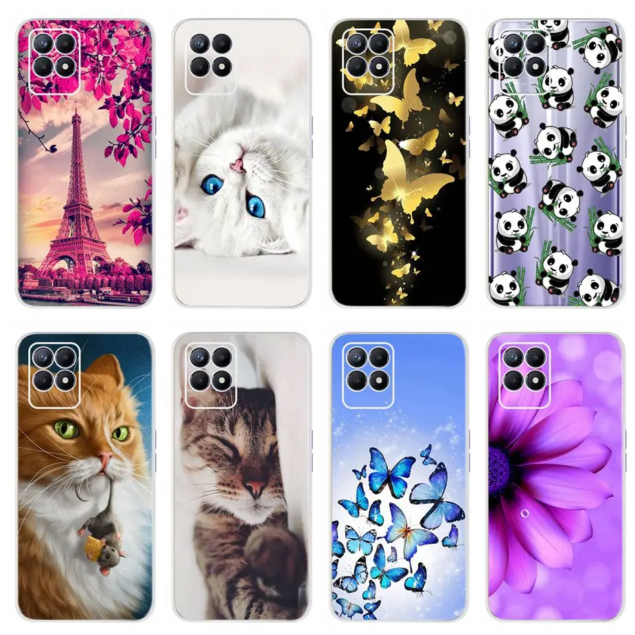 For Realme 8i Case RMX3151 Cute Cat Butterfly Painted Cover Soft ...