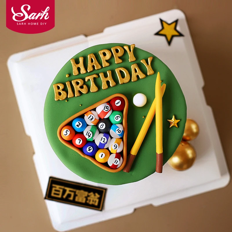 Happy Birthday Billiard Shape Cake Topper for Birthday Party Baking ...