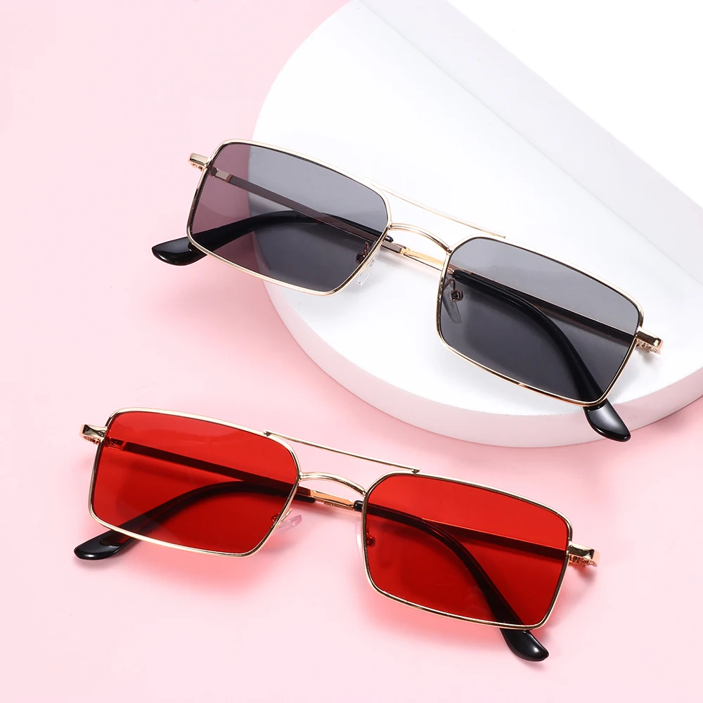 Retro Rectangle Metal Sunglasses | Small Rectangle Sunglasses Mens ...