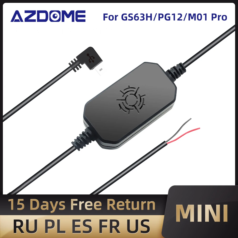 Hardwire Kit 12/24V to 5V Mini USB DVR Power Adapter Cable for AZDOME ...