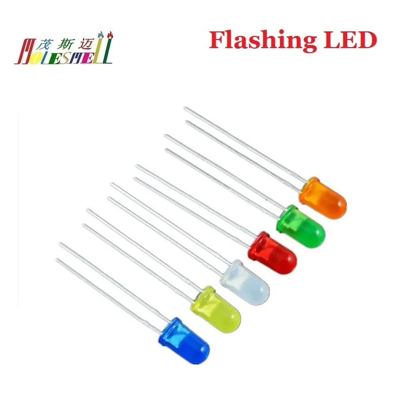 10pcs-5mm-Round-Flash-LED-Diffused-Red-Yellow-Blue-Green-White-Orange ...