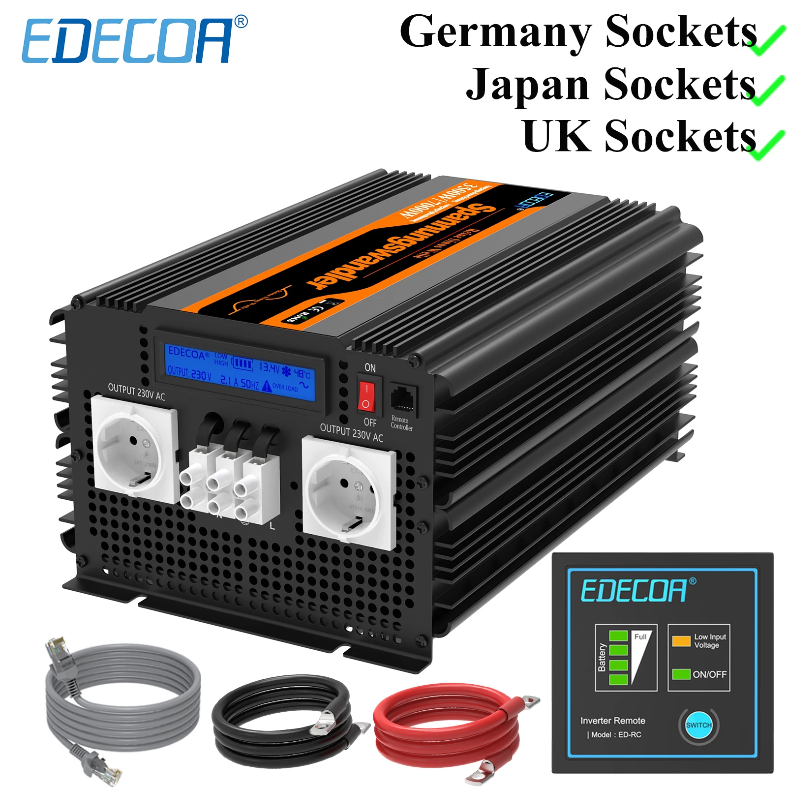 EDECOA 3500W 7000W Power Inverter DC 24V AC 220V 230V Pure Sine Wave ...