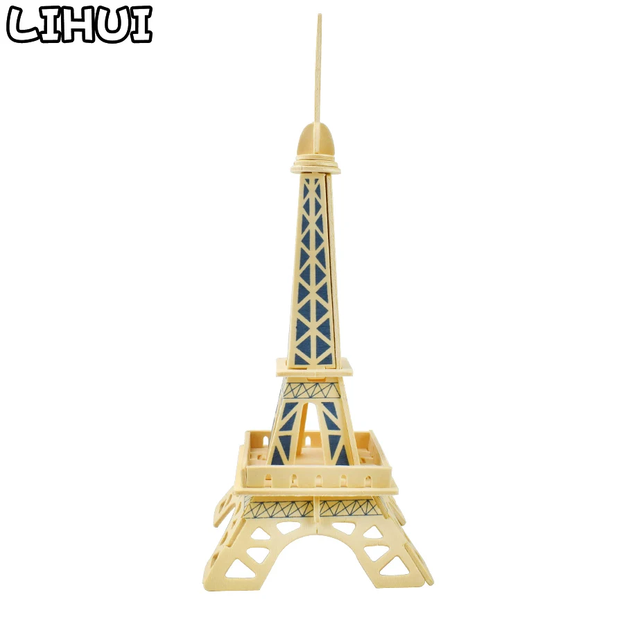 Menara Eiffel Kayu Puzzle 3D Jigsaw Mainan DIY Bangunan Dunia Model ...