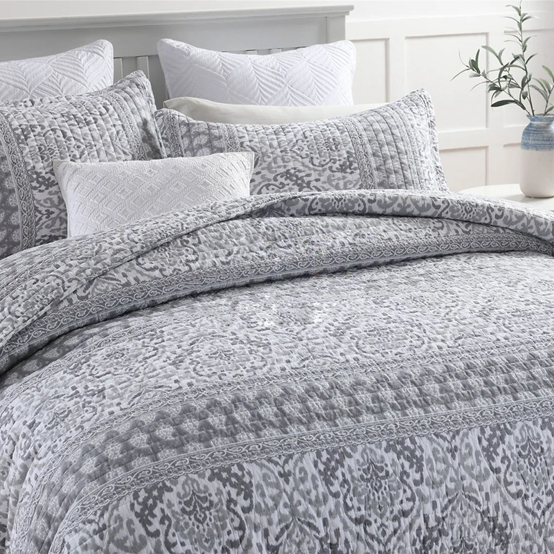 CHAUSUB Summer Bedspread Gray Quilt Set 3pcs Washed Cotton Quilts ...
