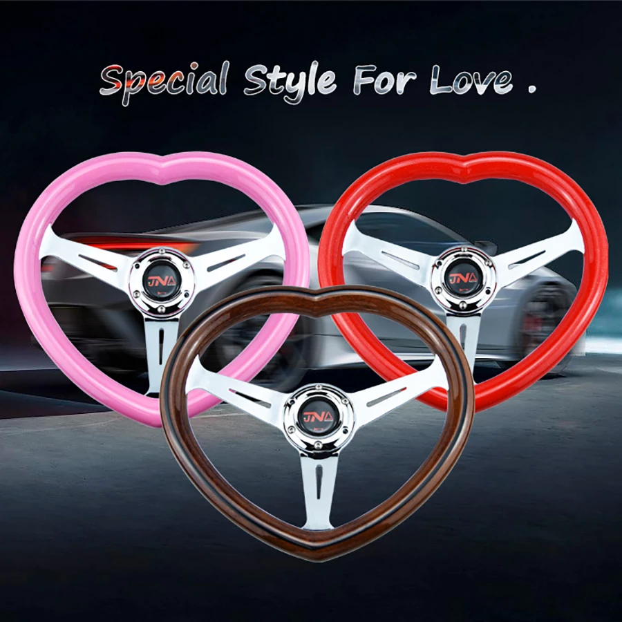 Red/Pink/Wood 14inch Universal Racing Style Abs Steering Wheel Heart ...