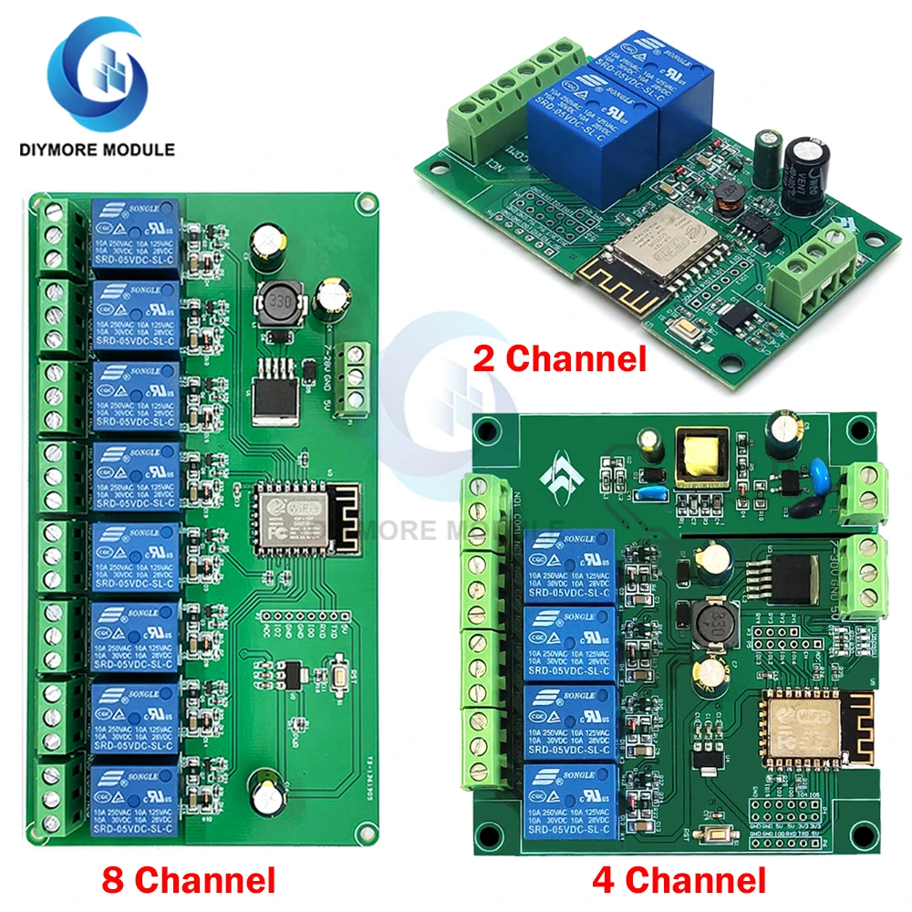 1248 Canal Esp8266 Wi Fi Sem Fio Módulo De Relé Esp 12f Placa De Desenvolvimento Acdc 5v7