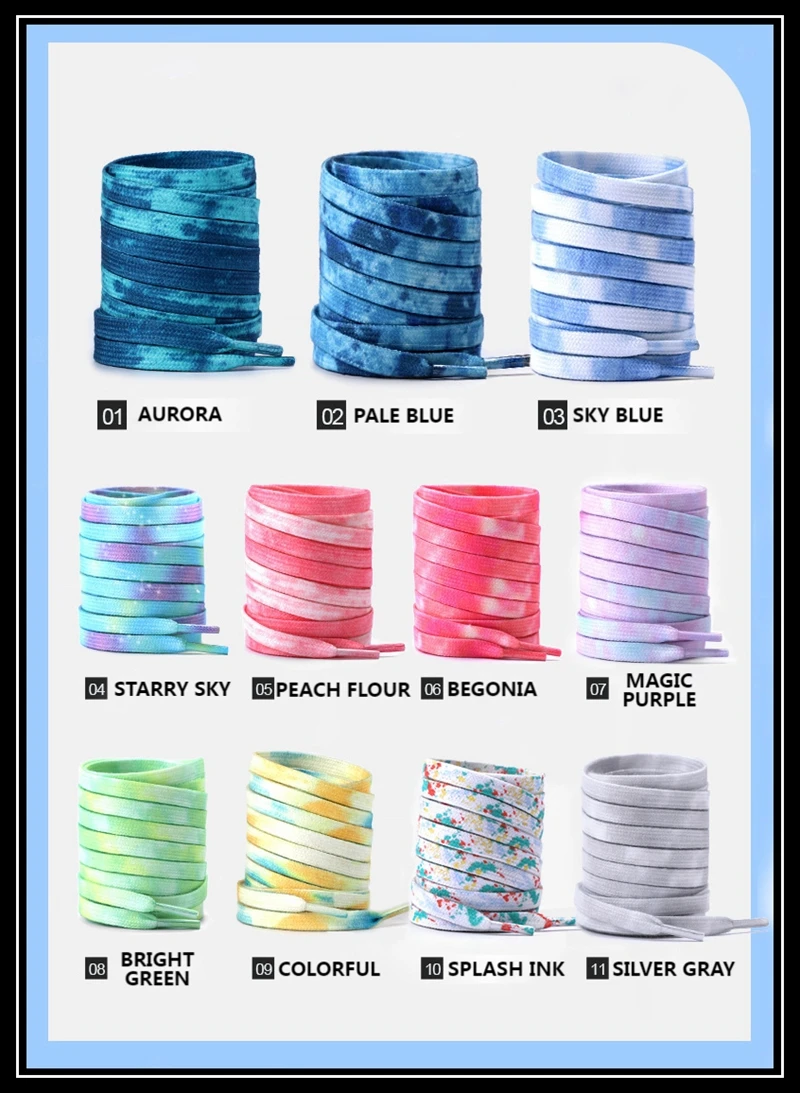 LACET DE CHAUSSURE,Pale blue-120cm--Lacets Plats De 11 Couleurs Dégradé ...