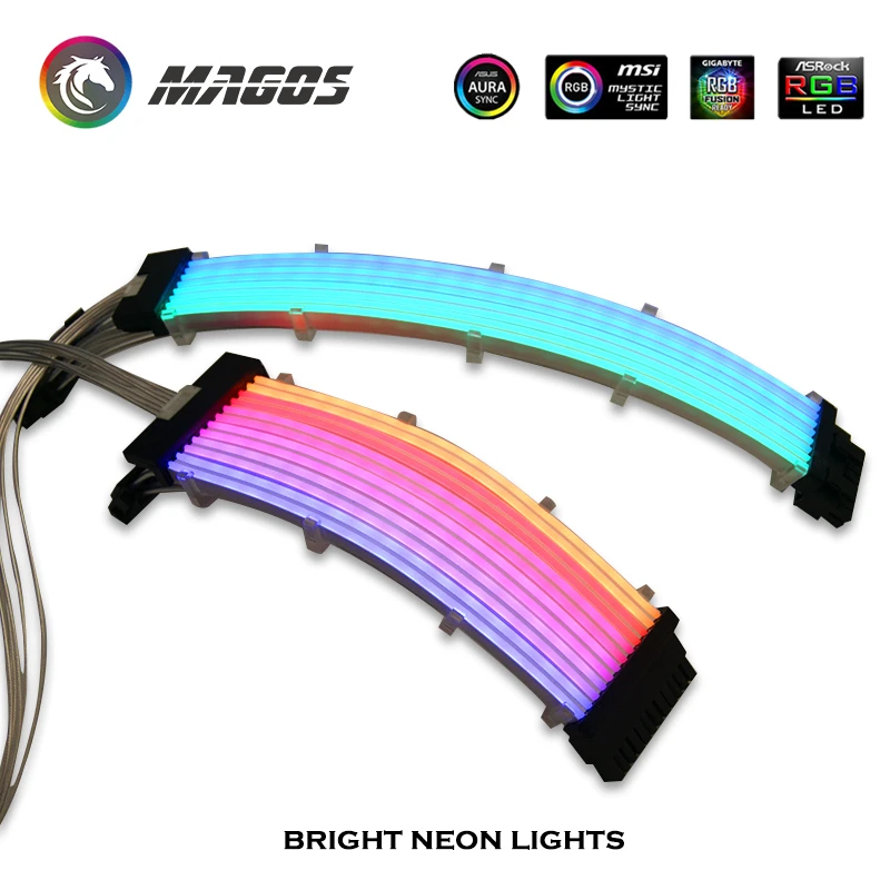 Psu rgb neon line cable plus, 6 + 2 pinos pci e + 24pin atx linha de ...