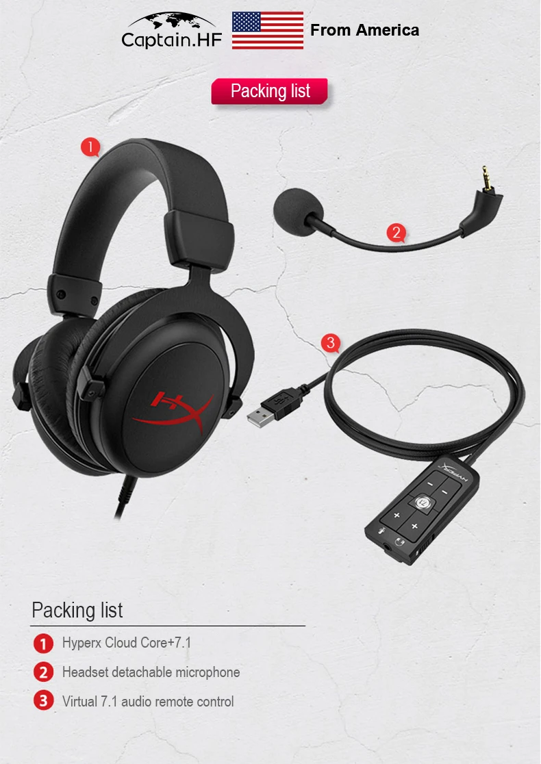 US Captain PRO Hyper X Cloud Core Gaming Headset, for PC, Laptops ...