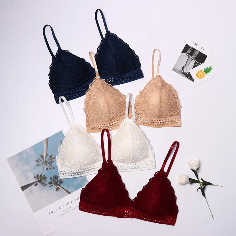 Thin French Style Bralette Lace Wireless Triangle Cup Women Lingerie ...