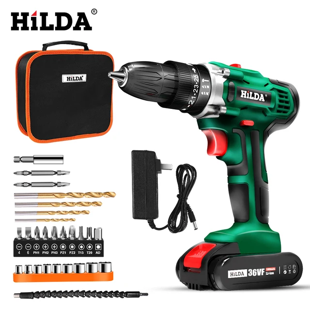 HILDA Electric Drill Cordless Screwdriver Lithium Battery Two-speed ...