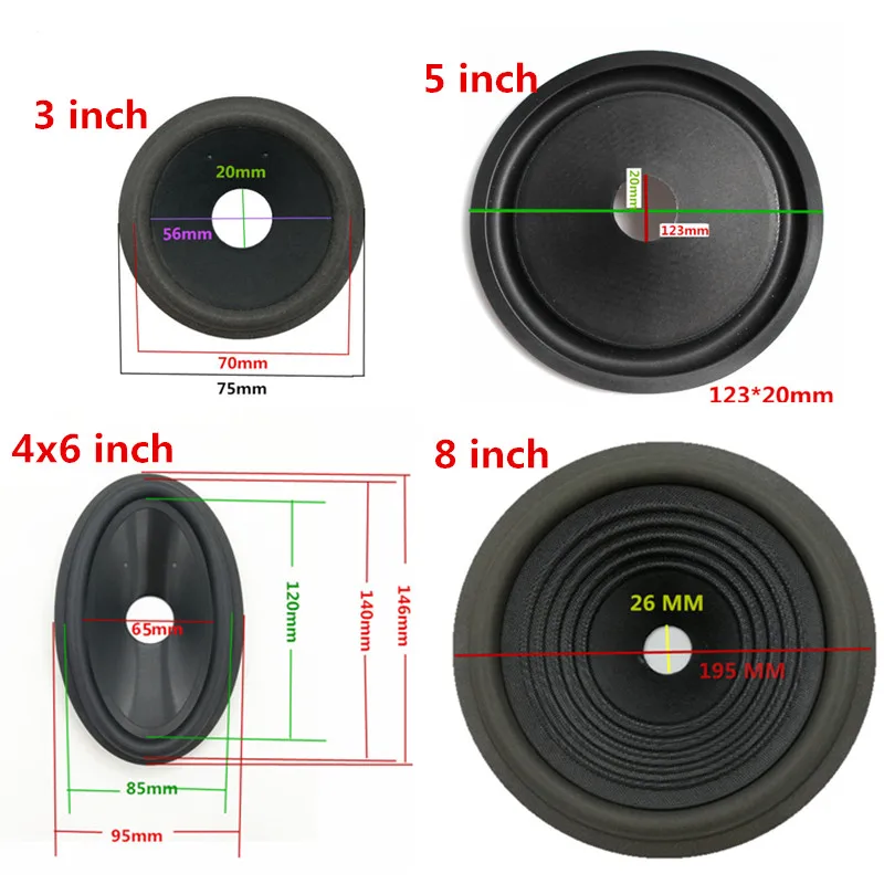 2" 3" 5" 6" 8" 4x6" 6x9" Inch 4pcs Speaker Paper Cone Rubber Foam Edge ...