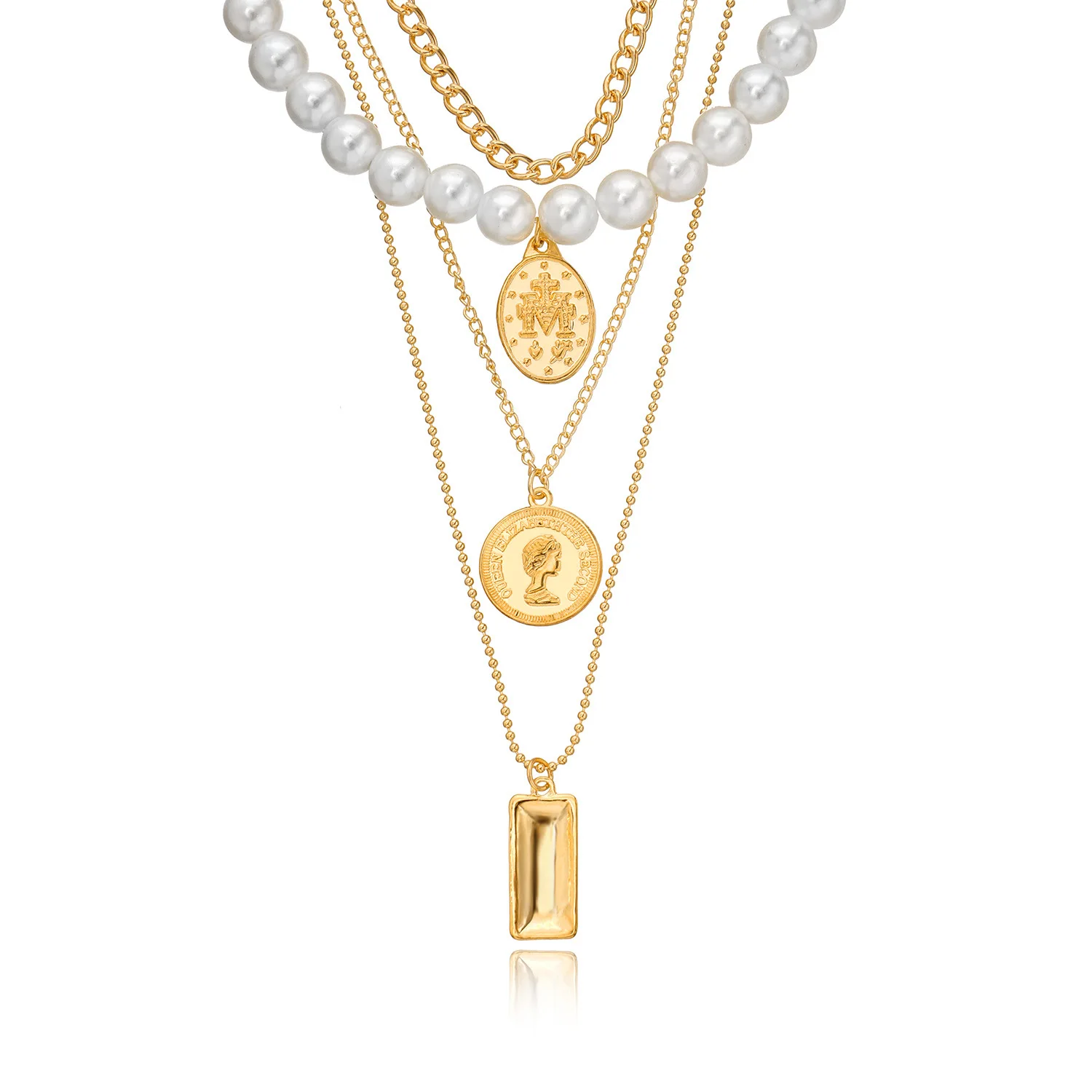 Pearl Necklace Multilayer Beauty Necklaces Cross Rectangle Pendant ...