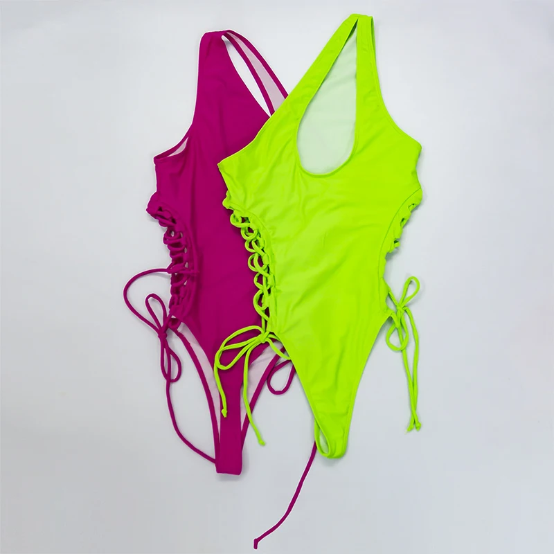 Bandage Orange Neon Swimsuit One Piece Thong Swimwear Bathing Suits ...