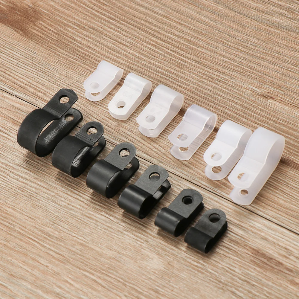 100Pcs/Bag Plastic Cable Durable R-Type Clips Nylon Clamp Black Hose ...