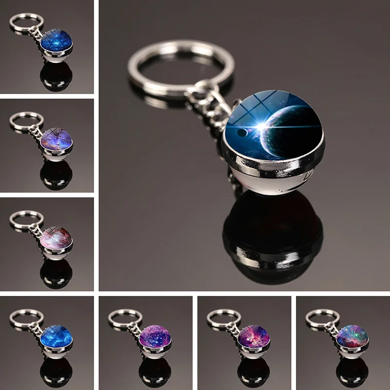 Fashion personality Crystal Ball Keychain 20mm Galaxy Planet Glass Ball ...