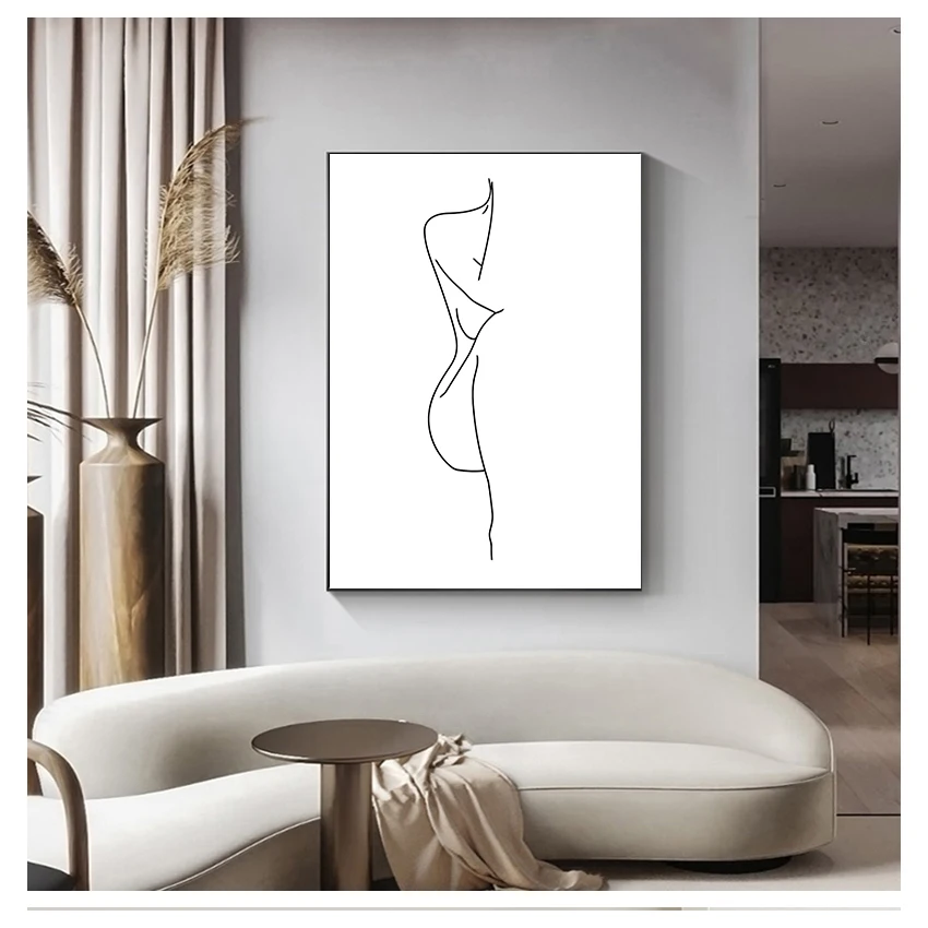 Art & Collectibles Line Drawing Modern Poster Female Nude Side Black ...