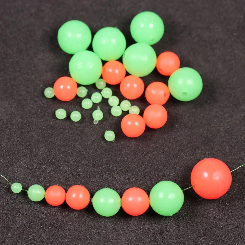 1000/3000PCS Red Green Round Soft Rubber Luminou Fishing Beads Glowing ...