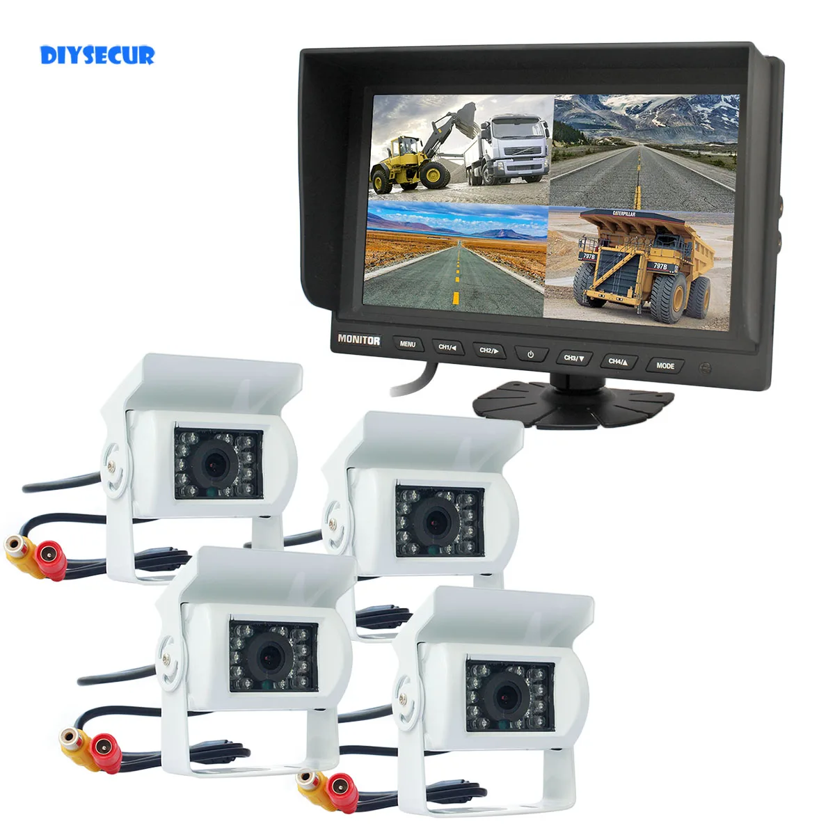 Diysecur 9" Split Quad Display Rear View Monitor Car Monitor + 4 X Ccd ...
