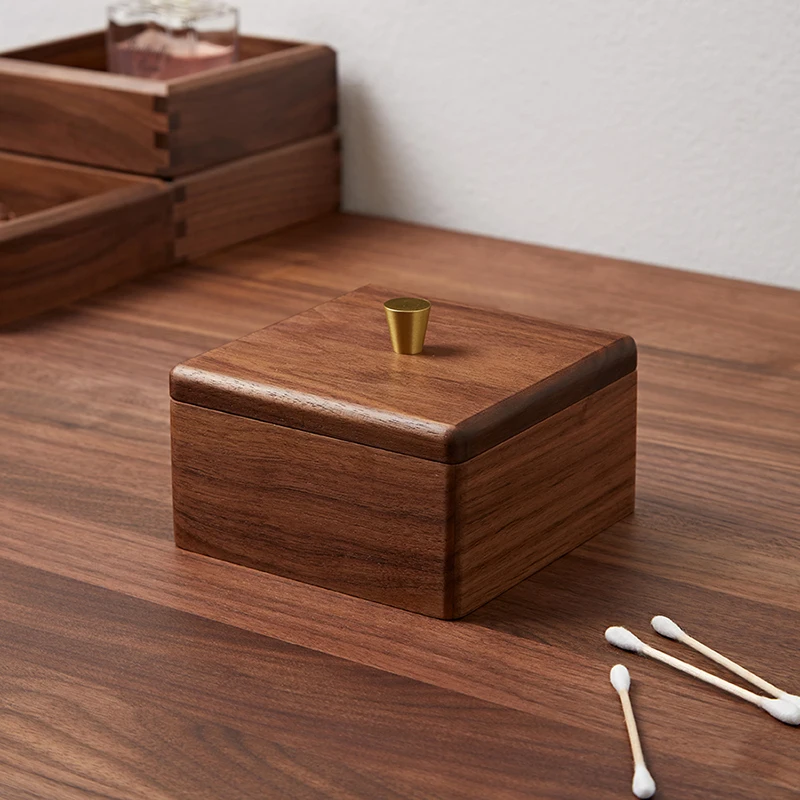 Black Walnut Storage Box for Sundries, Gadget, Cotton Swab, Home Office ...