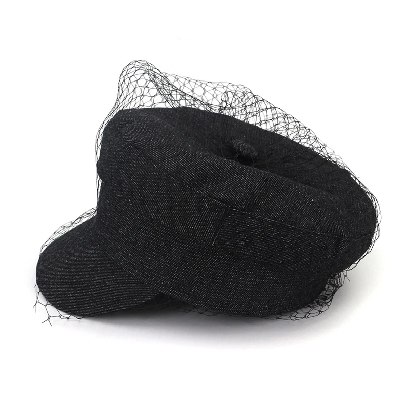 Luxury-Women-Girls-Berets-Denim-Ladies-Flat-Cap-with-Mesh-Lace-Fashion ...
