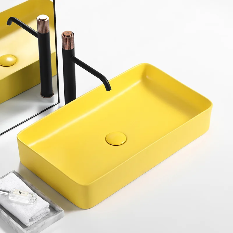Nordic Matte Yellow Square Basin Bathroom Art Washbasin Household ...