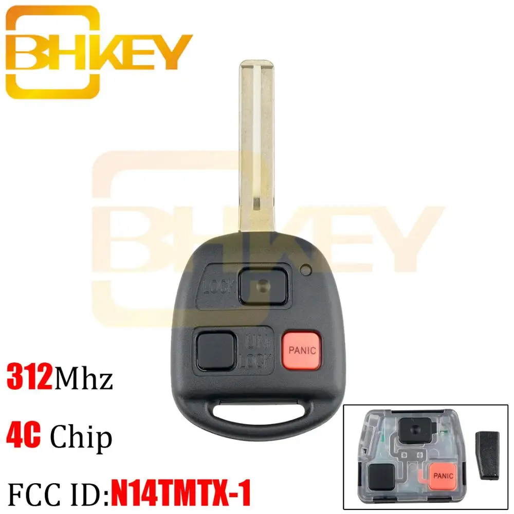 BHKYE 3Buttons Remote Car key For Lexus N14TMTX 1 Transponder Chip 4C ...