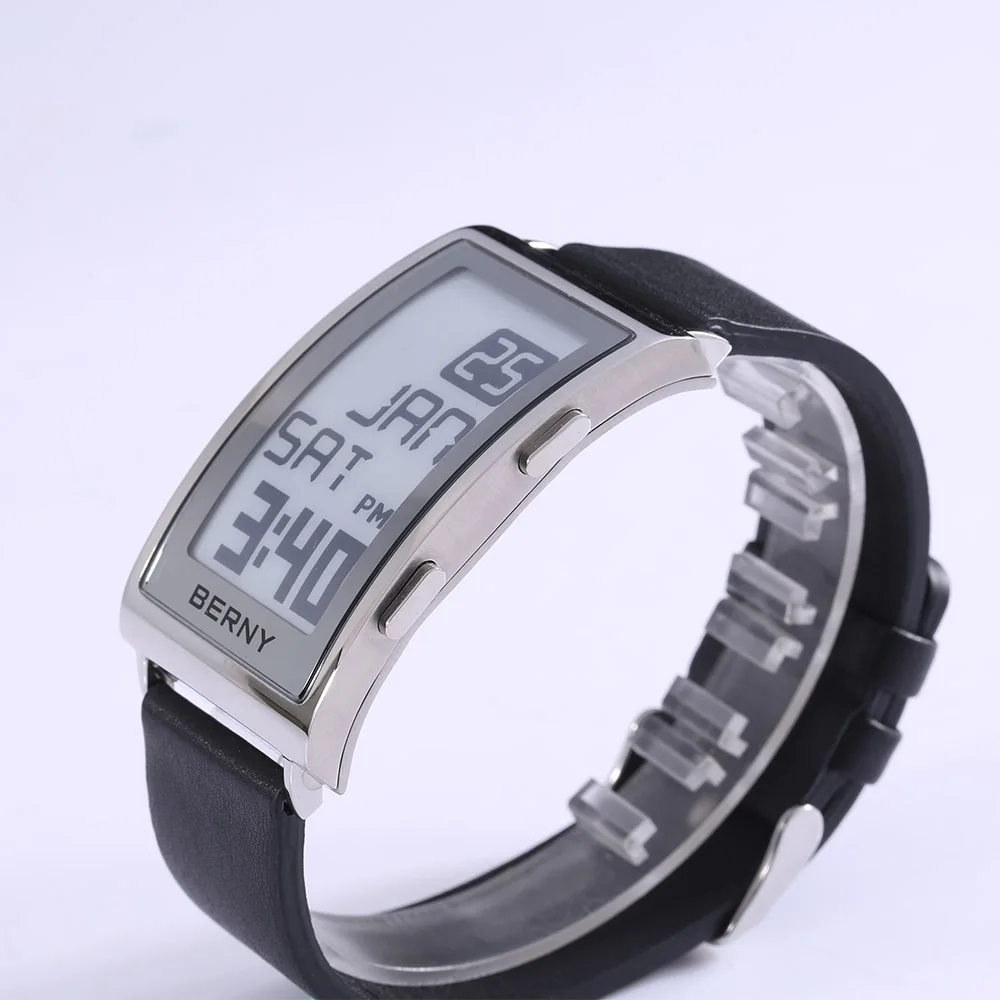 BERNY Men's Digital E-ink E-Paper Module 9mm Thin Curved Square Watch ...