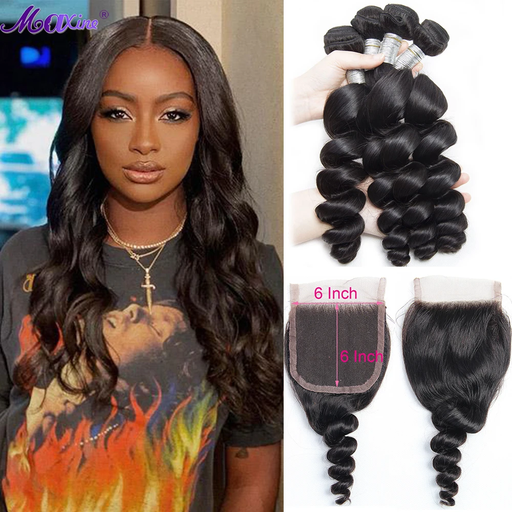 30 Inch Loose Wave Bundles with Closure Loose Deep Wave Human Hair ...