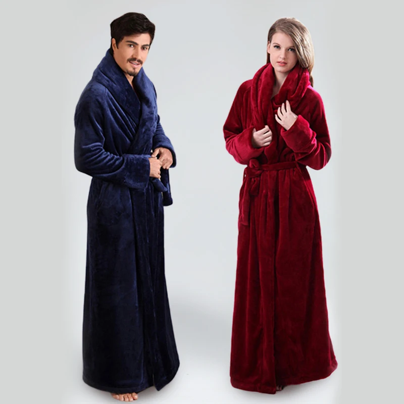 Mens and Women's Ultra Long Bathrobe Plush Floor Length Robes Plus Size ...