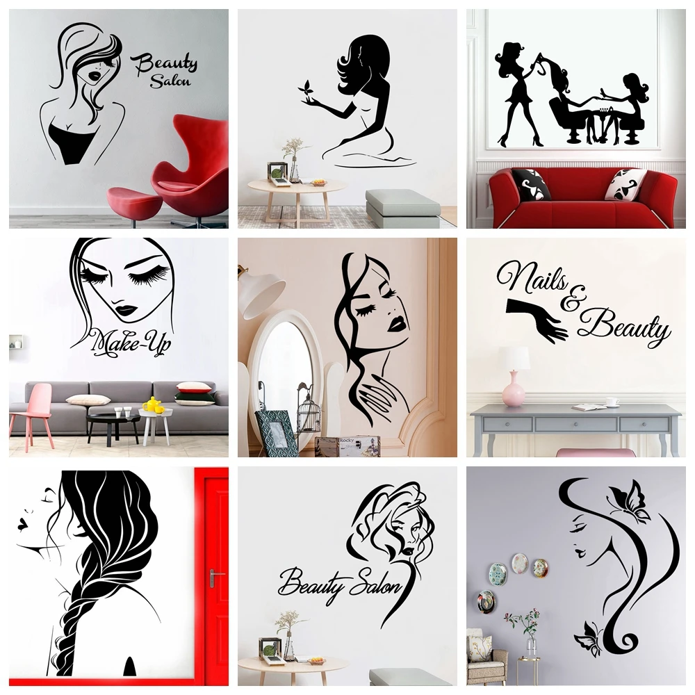 Beautiful-woman-Beauty-Salon-Vinyl-Wall-Stickers-Decorative-stickers ...