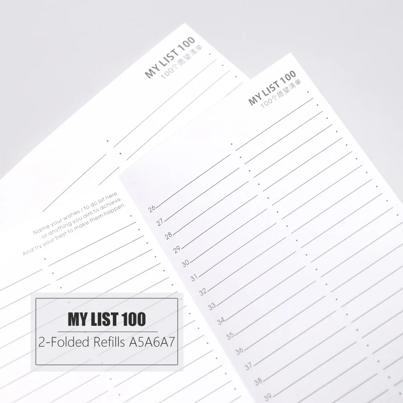 5 Sheets My List 100 Checklist Bucket List Refill Papers A5 A6 A7 Two ...