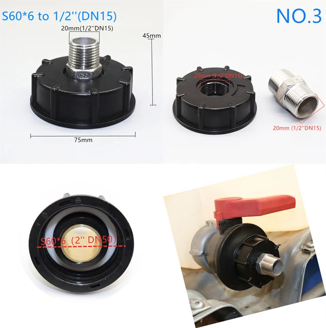 High quality 1000L IBC tank fittings valves stainless steel adaptor ...