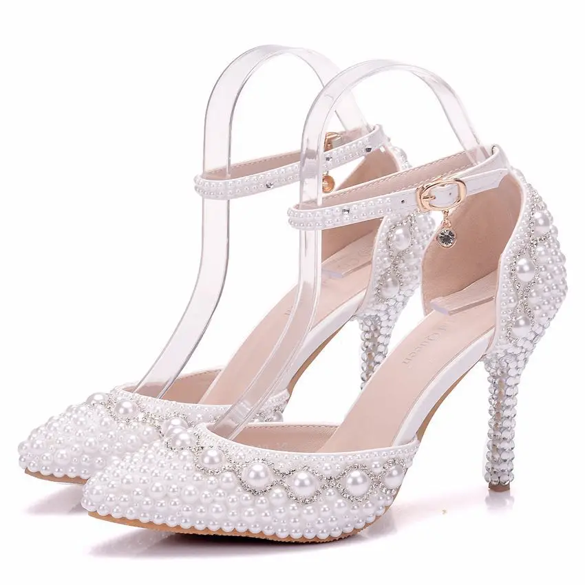 Women-Summer-White-Pearl-Diamond-Wedding-Shoes-High-Heels-Bride-Dress ...