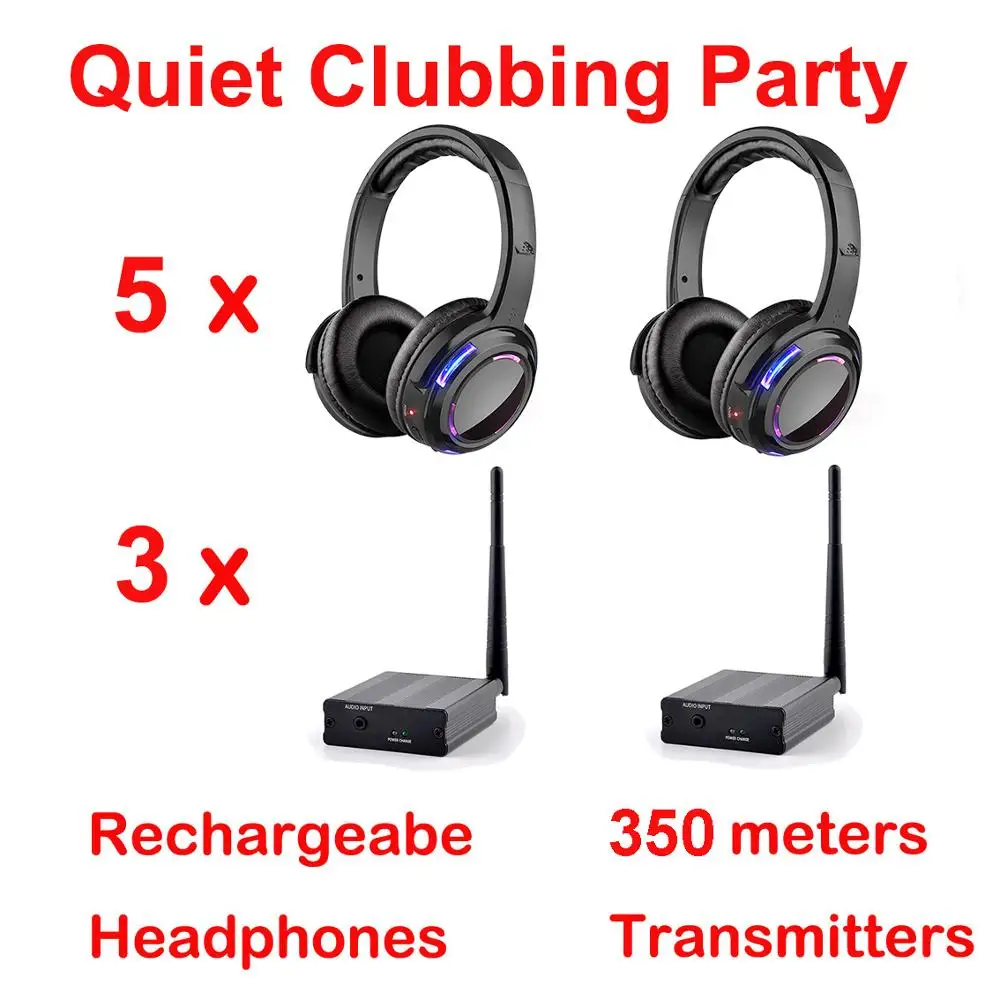Silent Disco Compete System Black Led Wireless Headphones - Quiet ...