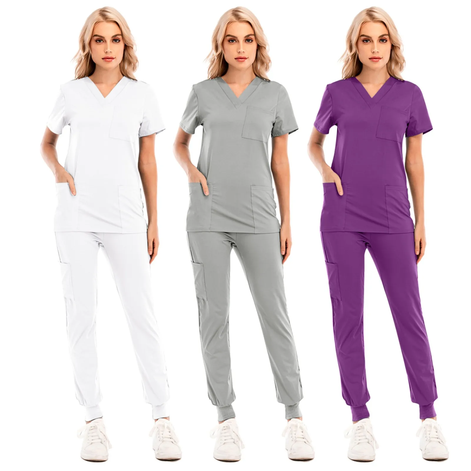 2023-Nurse-Working-Uniform-Set-Suit-For-Women-Short-Sleeve-V-Neck-Tops ...
